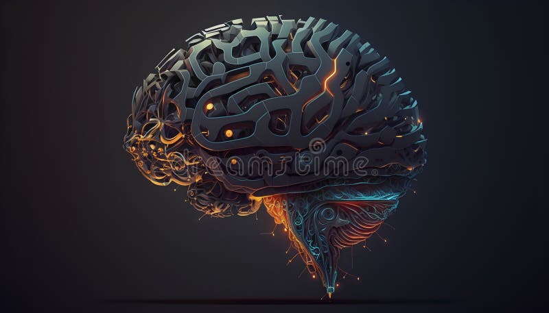 High Tech, Futuristic AI Brain on a Dark Background, Featuring Advanced ...