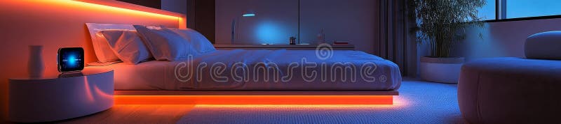 High-Tech Futuristic Bedroom with LED Lighting and Smart Sleep Devices ...