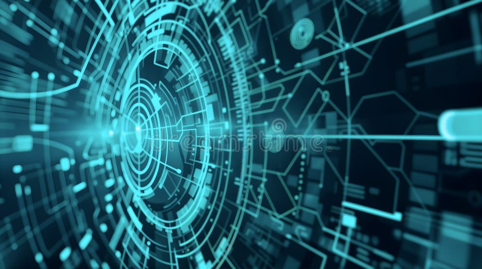 Futuristic Blue Tech Interface with Glowing Circuits Stock Illustration ...