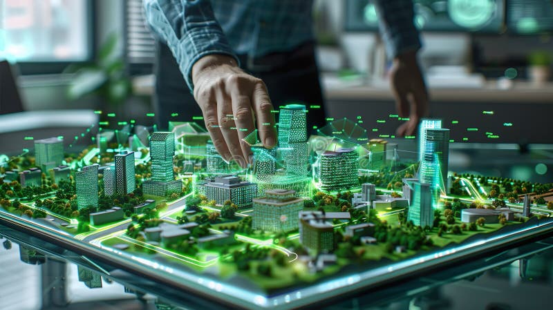 Interactive Holographic Skyscraper Model Futuristic Architectural ...