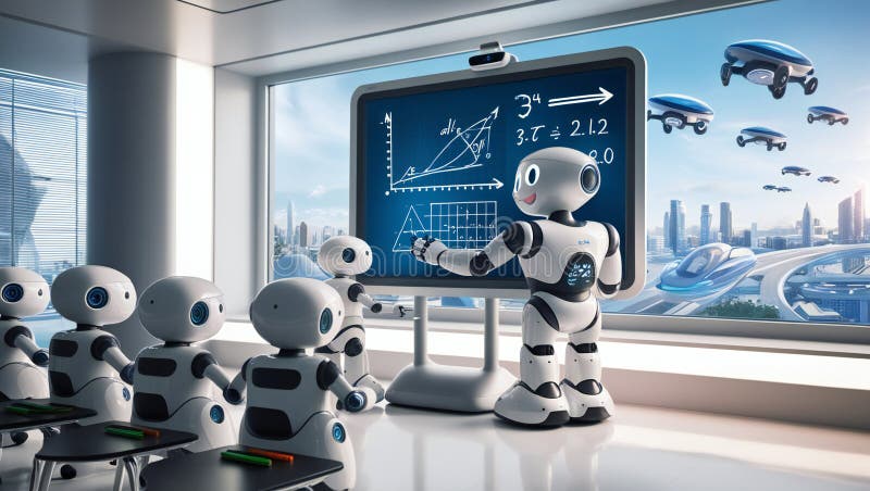 Futuristic Classroom Scene: Robot Teaching Smaller Robots in Advanced ...
