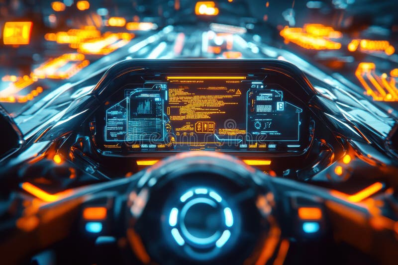 Futuristic Vehicle Cockpit with Advanced Glowing Blue and Orange ...