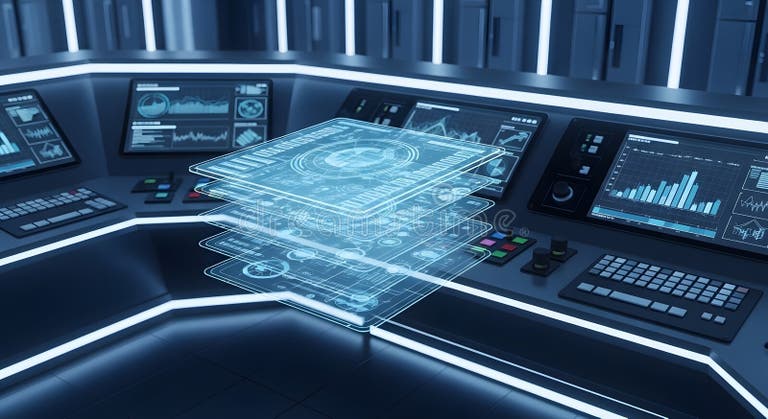 Advanced Technology Interface: Futuristic Control Center and Digital ...