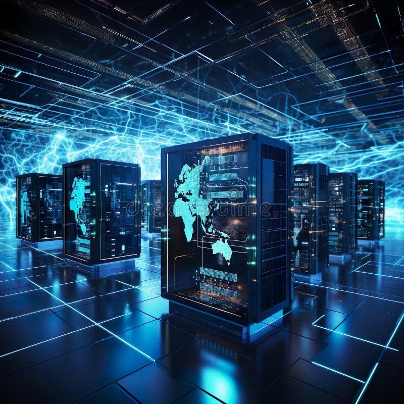 A High Tech Futuristic Data Center Backend Database Server Room ...