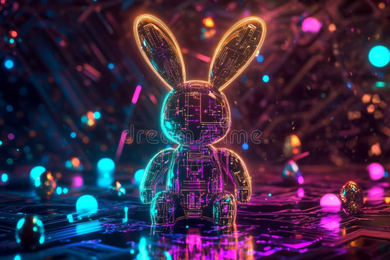 A High-tech, Futuristic Easter Bunny with Robotic Elements, Glowing ...