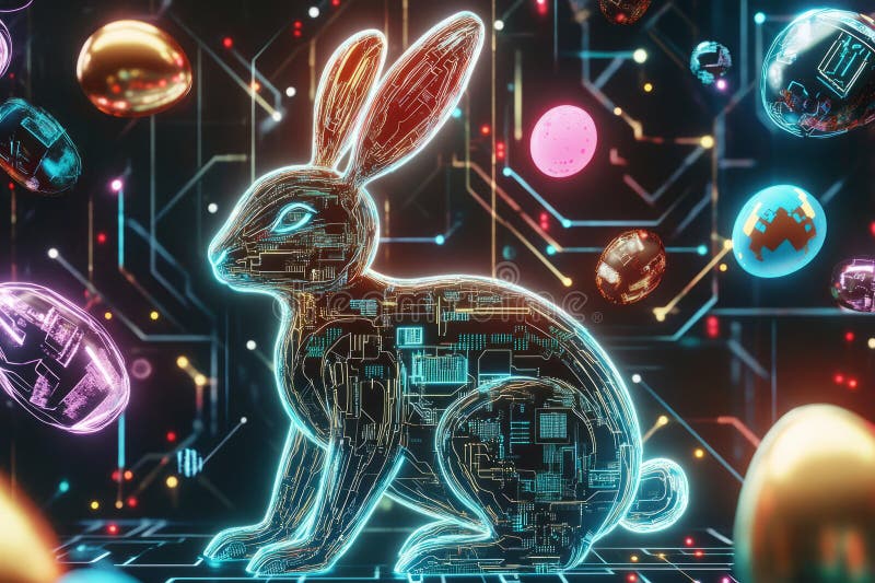 A High-tech, Futuristic Easter Bunny with Robotic Elements, Glowing ...