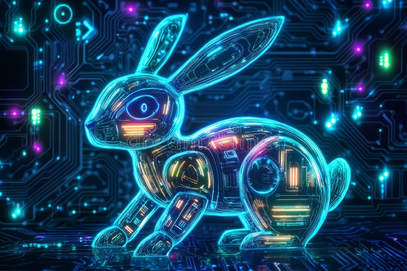 A High-tech, Futuristic Easter Bunny with Robotic Elements, Glowing ...