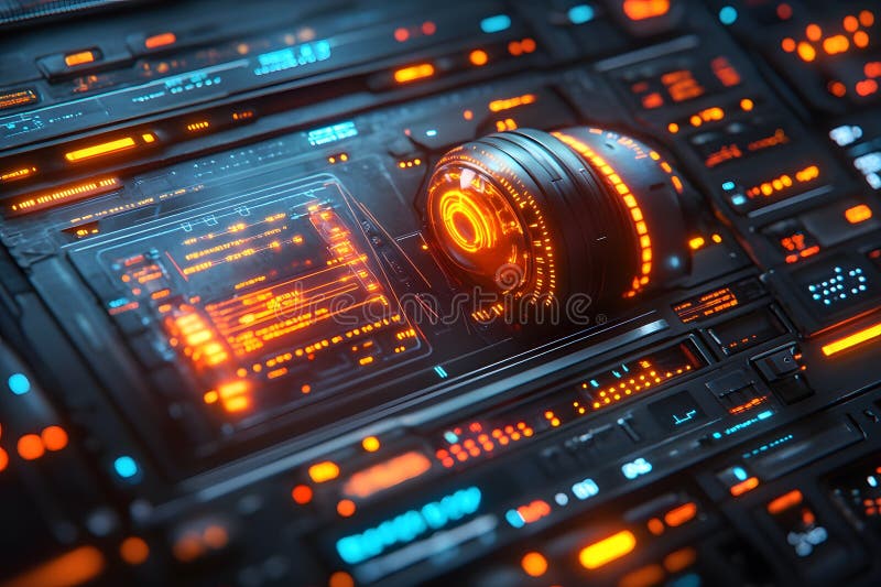 Futuristic Interface with Glowing Orange HUD Elements for Technology ...