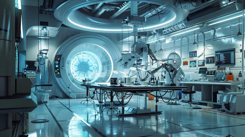 A High-tech, Futuristic Laboratory with Advanced Equipment and a Circular, Illuminated Portal ...