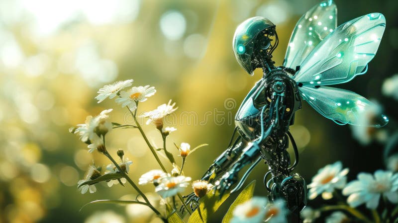 High Tech Futuristic Robot Fairy Against Backdrop Nature Stock Photos ...