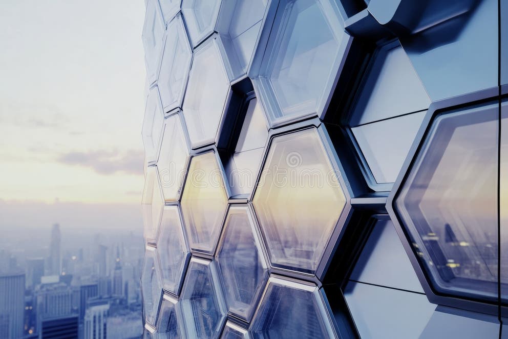 A High-tech Futuristic Skyscraper with Hexagonal Glass Windows that ...