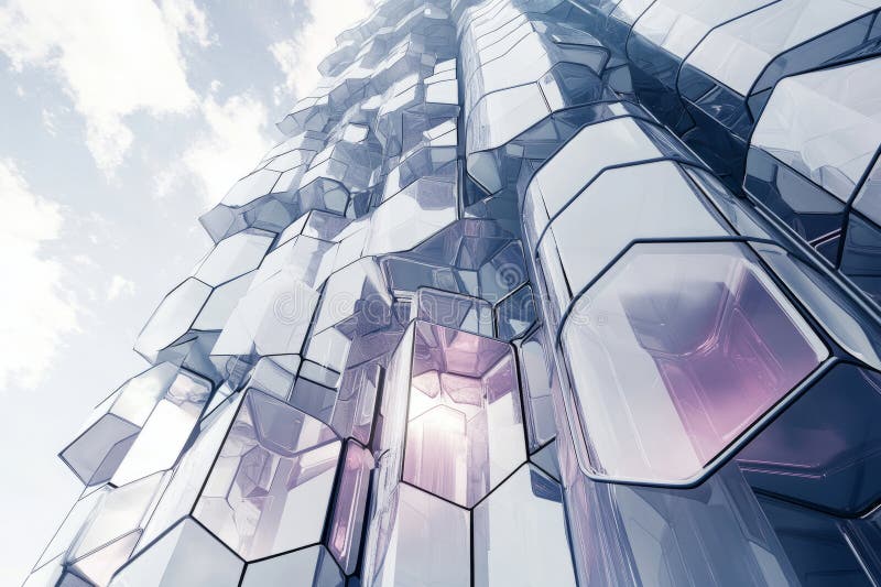 A High-tech Futuristic Skyscraper with Hexagonal Glass Windows that ...