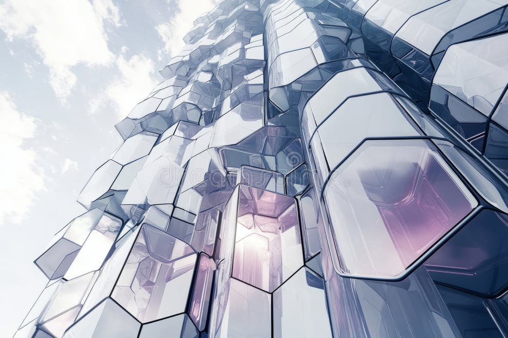 A High-tech Futuristic Skyscraper with Hexagonal Glass Windows that ...