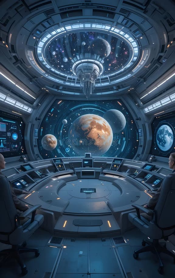Futuristic Space Command Center with Holographic 3d Planet Projection ...