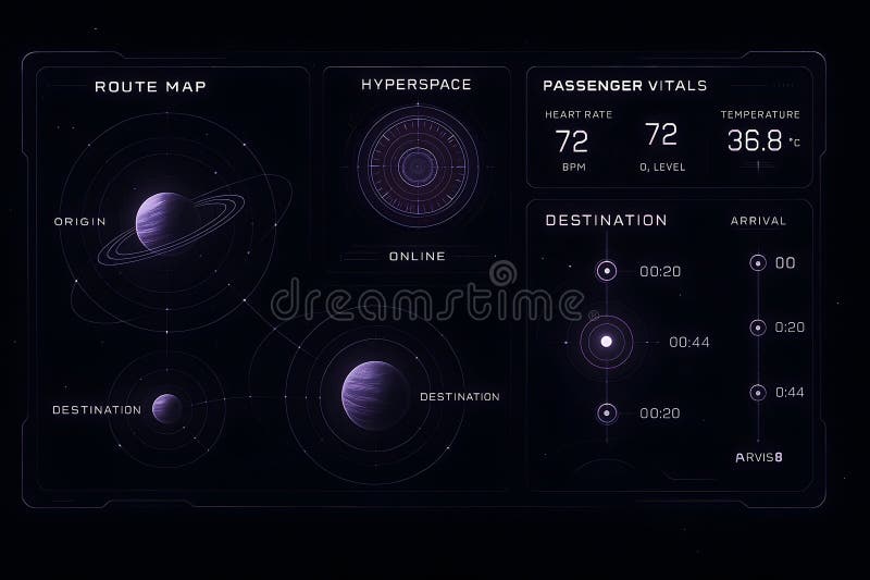 Futuristic Space Travel HUD Interface with Route Map, Hyperspace System ...