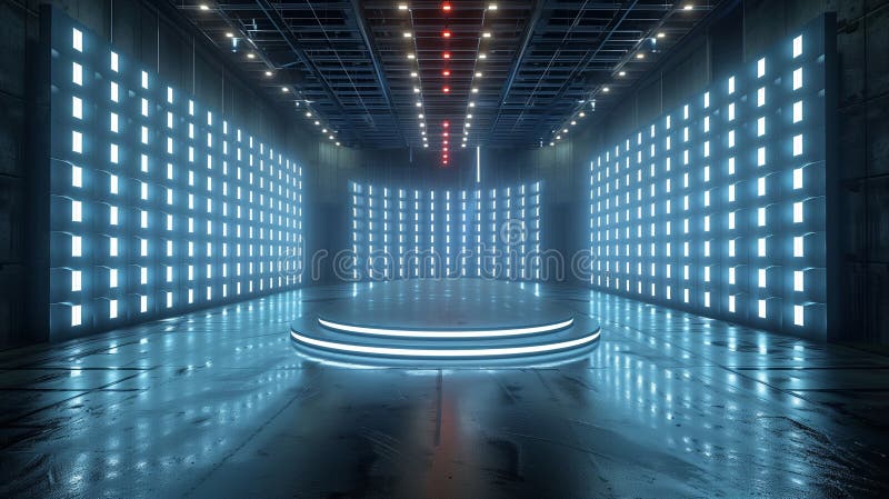 High-Tech Futuristic Studio with LED Lighting at Nighttime Stock Photo ...