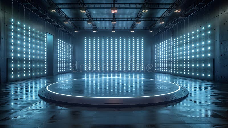 High-Tech Futuristic Studio with LED Lighting at Nighttime Stock Image ...