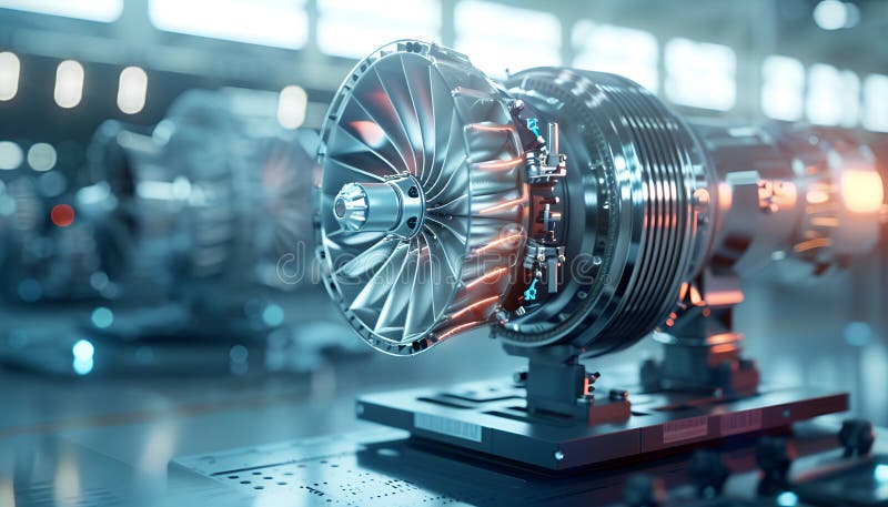 High Tech Futuristic Turbine Engine with Fans, Wires, Connectors in ...