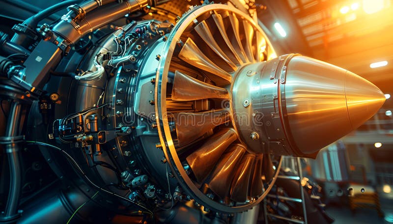 High Tech Futuristic Turbine Engine with Fans, Wires, Connectors in ...