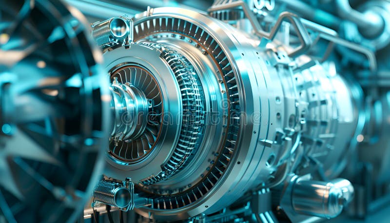 High Tech Futuristic Turbine Engine with Fans, Wires, Connectors in ...