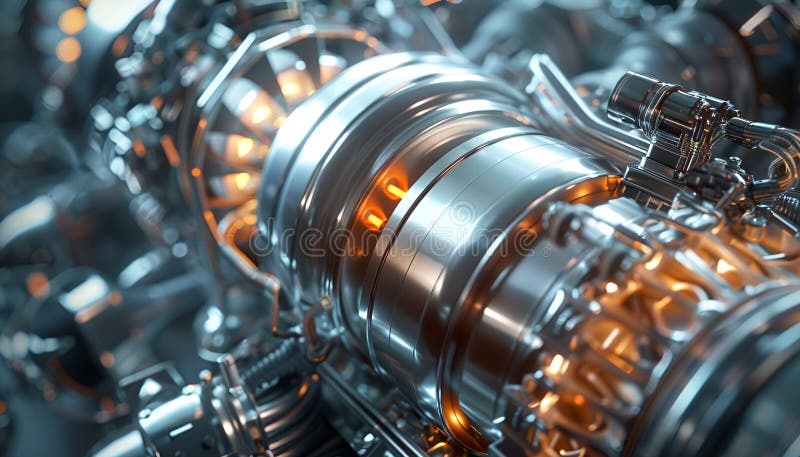 High Tech Futuristic Turbine Engine with Fans, Wires, Connectors in ...