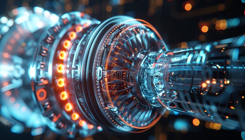 High Tech Futuristic Turbine Engine with Fans, Wires, Connectors in ...