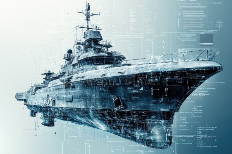 High-tech Futuristic Warship Design with Digital Overlays and Technical ...