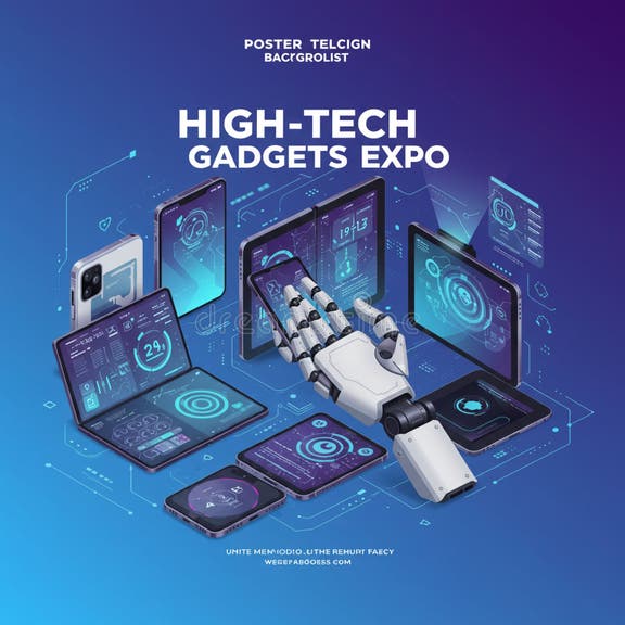 High-Tech Gadgets Expo Concept Poster Featuring a Robotic Hand ...
