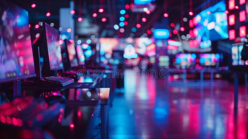 A High-tech Gaming Arena Illuminated by Vibrant Neon Lights, Featuring ...