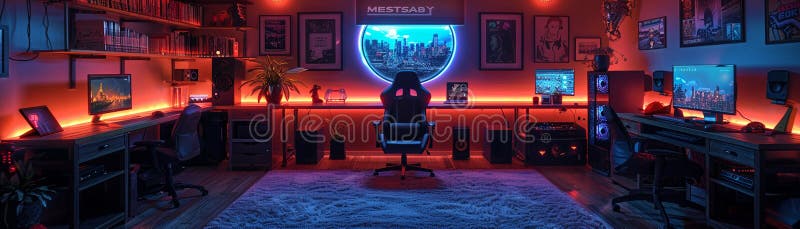 High-tech Gaming Room with Surround Sound LED Lighting Stock Image ...