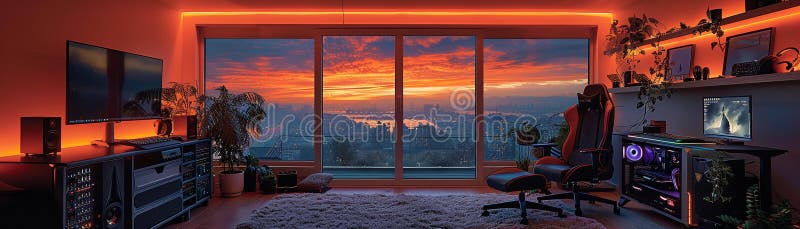 High-tech Gaming Room with Surround Sound LED Lighting Stock Photo ...