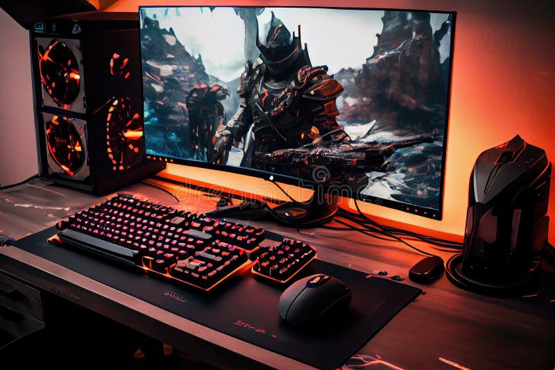 High-tech Gaming Setup with Sleek Computer, Gaming Keyboard, and Mouse ...