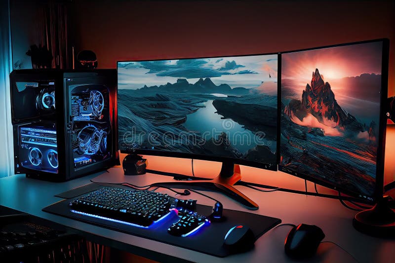 High-tech Gaming Setup with Sleek Keyboard and Mouse, Lightning Fast ...