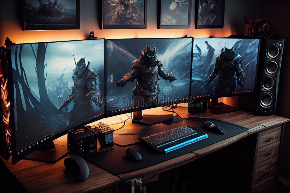 High-tech Gaming Setup with State-of-the-art Computer, Multiple ...