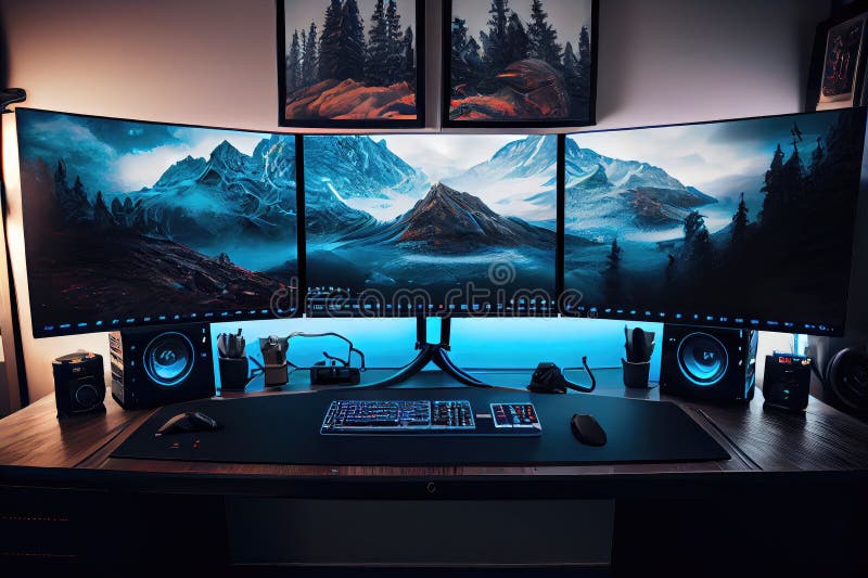 High-tech Gaming Setup with State-of-the-art Computer, Multiple ...