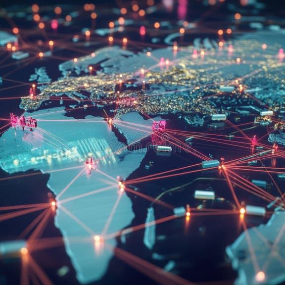 High-tech Global Connectivity Aerial Digital World Map Infographic for ...
