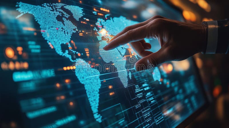 High-Tech Global Data Interaction Stock Illustration - Illustration of ...