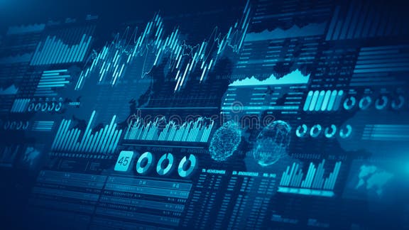 High-tech Global Market Dashboard Featuring Analytics, Line Graphs, Bar ...