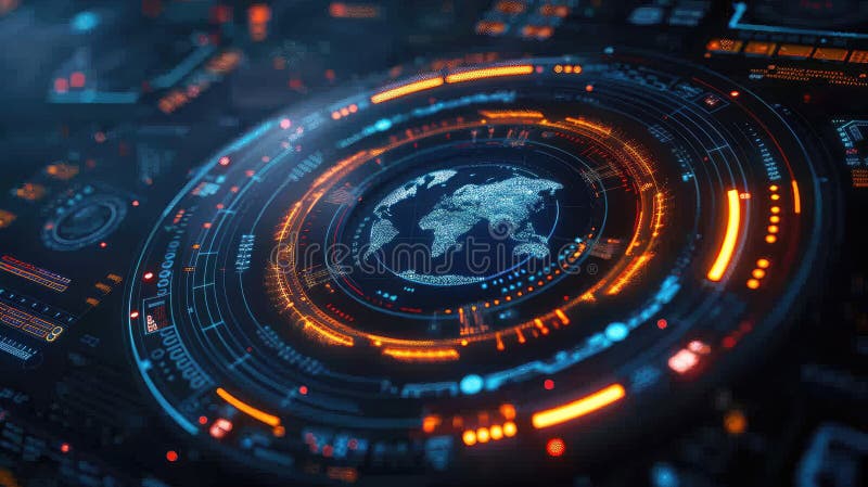 High-tech Global Network Visualization with Digital Interface Elements ...