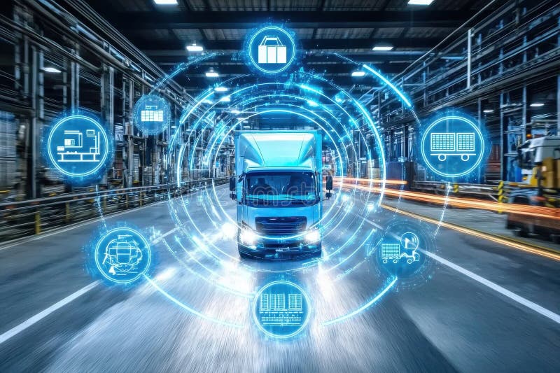 High-Tech Global Trade Hub Featuring Self-Driving Freight Transport ...