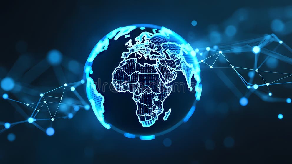 High-Tech Globe with Blue Network in Setting Stock Photo - Image of ...