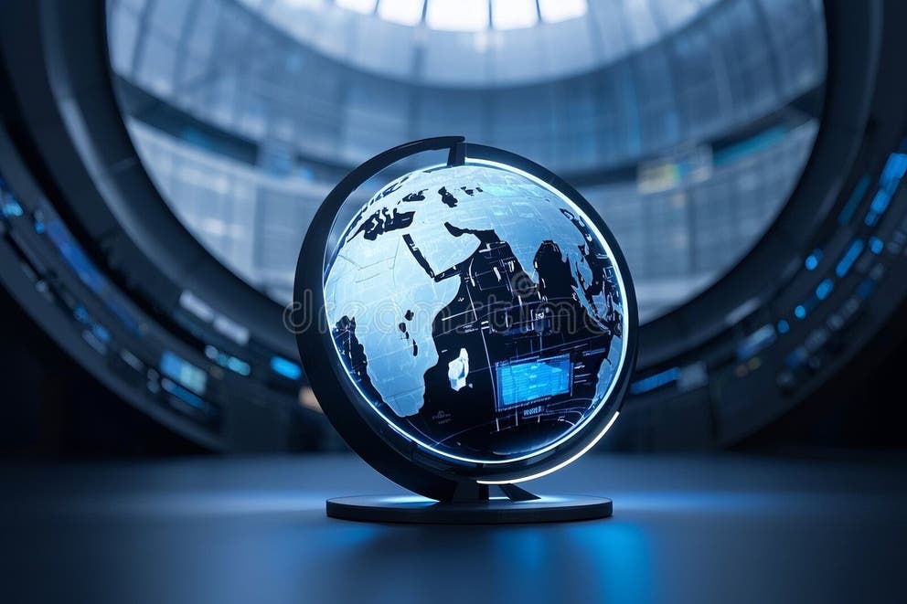 Futuristic Globe with Interactive Data Display in Modern Setting Stock ...