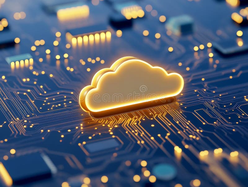High Tech Glowing Cloud Symbol Embedded in a Futuristic Microchip with ...