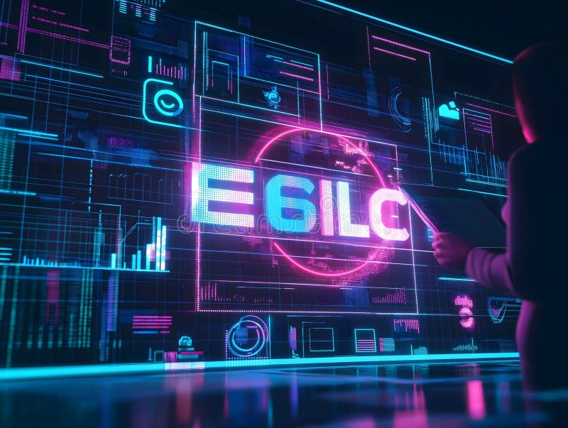 Futuristic Dashboard Glowing with Analytical Data and Graphs Stock ...