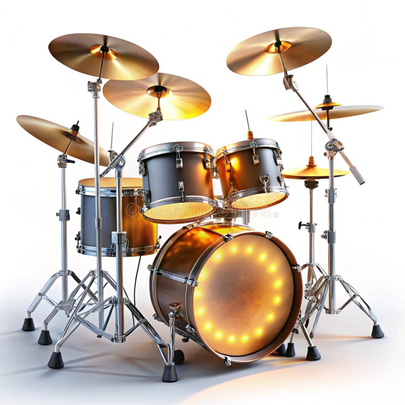 Floating Glowing Drum Set with Animated Cymbals Stock Illustration ...