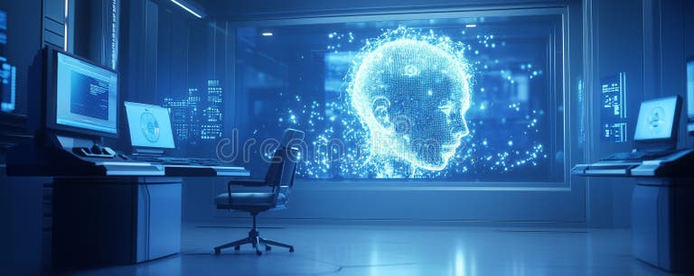 High Tech Glowing Security Console with Digital Interface and ...