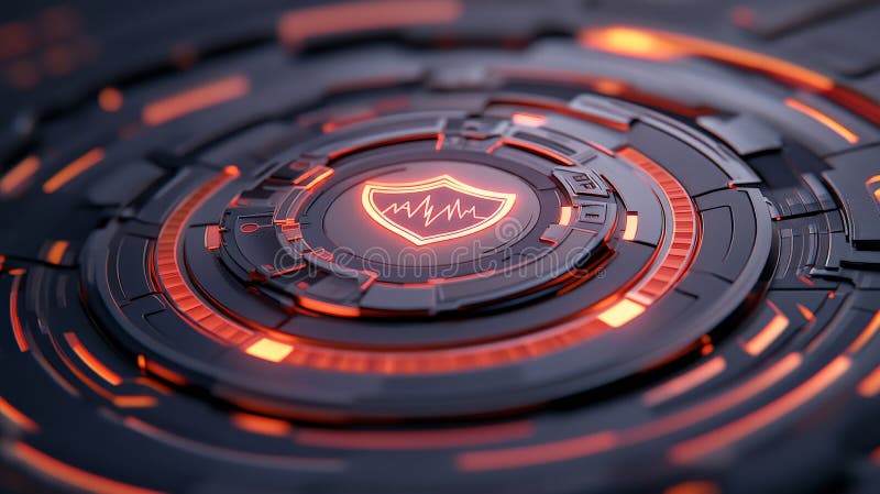 High Tech Glowing Shield Icon with Circuit Lines in a Concentric ...