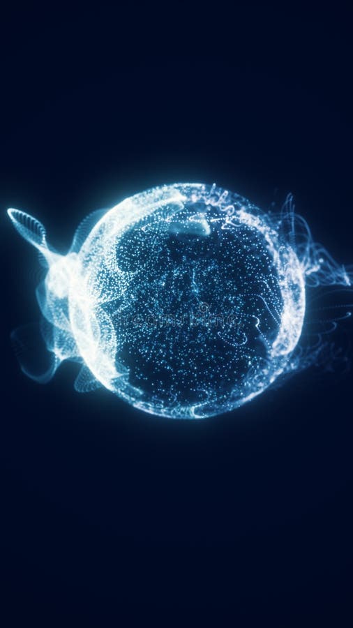 High-tech Glowing Sphere with Blue Digital Particles Forming Complex ...