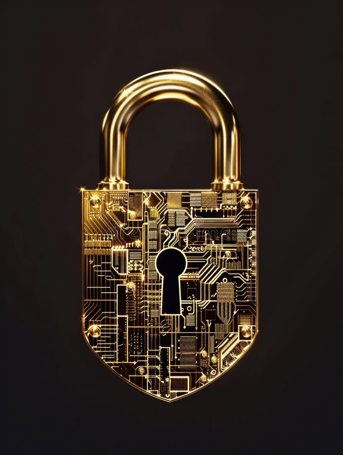 High-Tech Gold Key Lock stock photo. Image of computer - 366515768