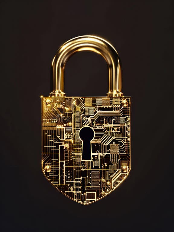 High-Tech Gold Key Lock stock photo. Image of computer - 366515768